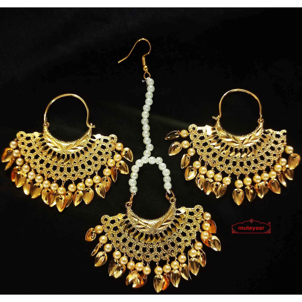 Cut Jali Punjabi Earrings Tikka Set J0623 - muteyaar.com