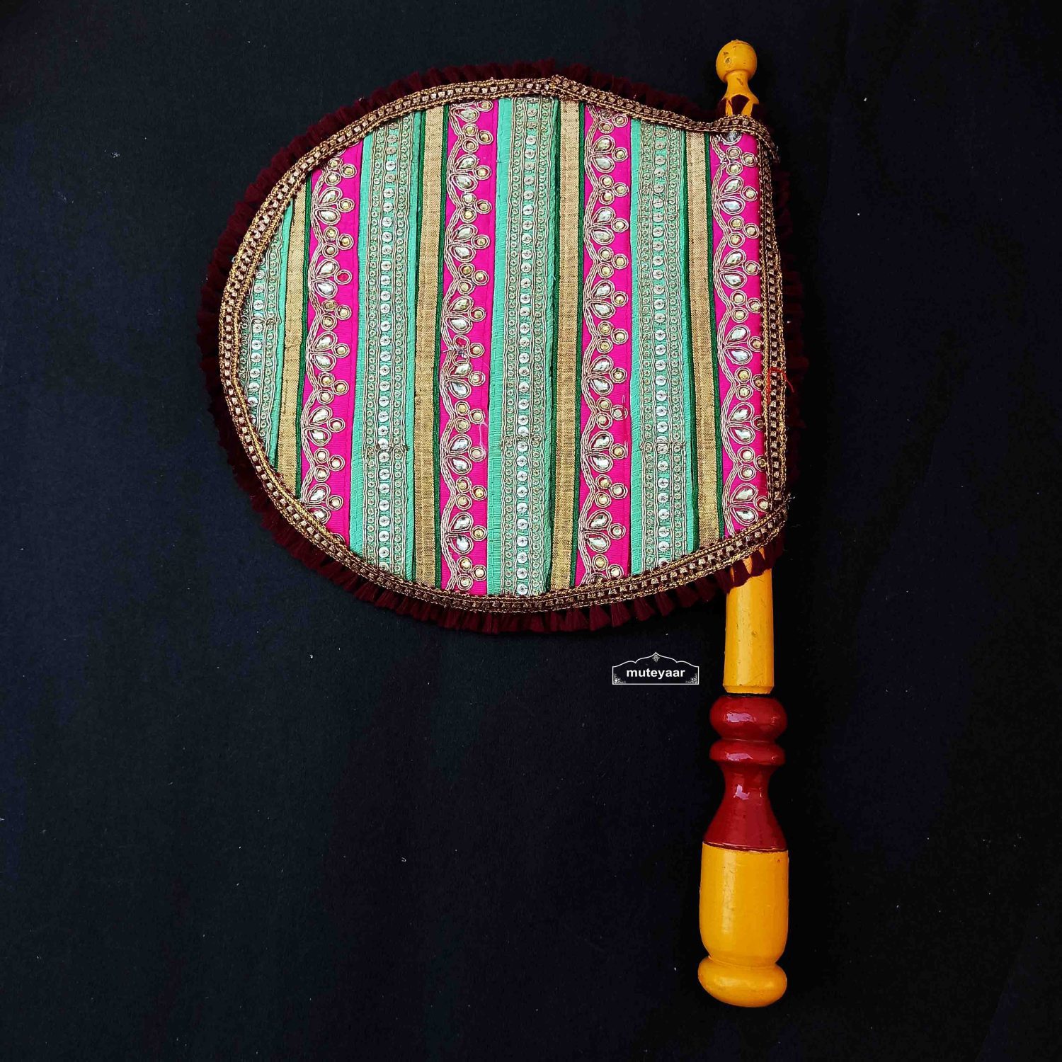 Multicolour Traditional Punjabi Hand Fan T0377 - muteyaar.com