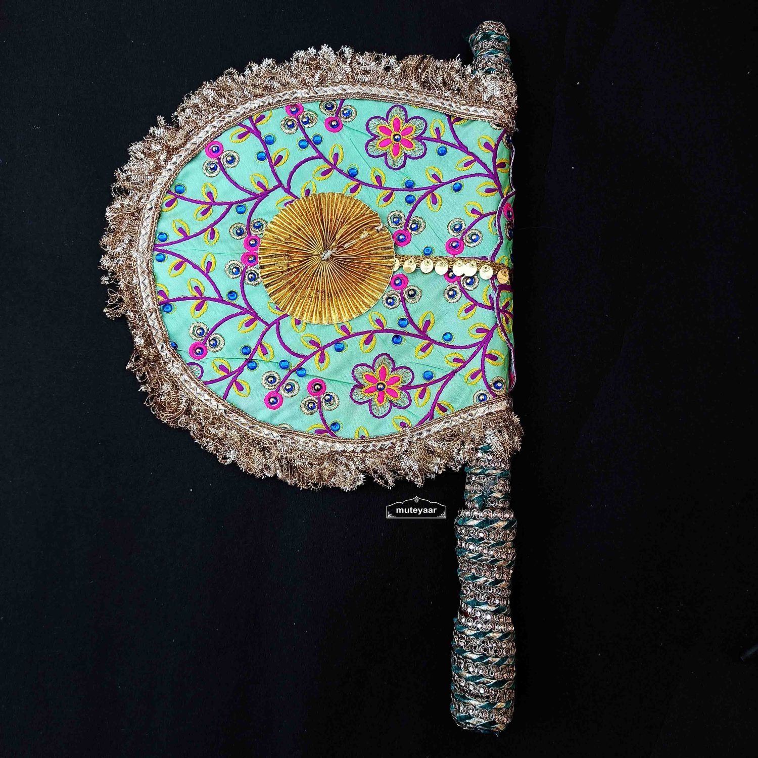 Embroidered Punjabi Pakhi Hand Fan T0378 - muteyaar.com