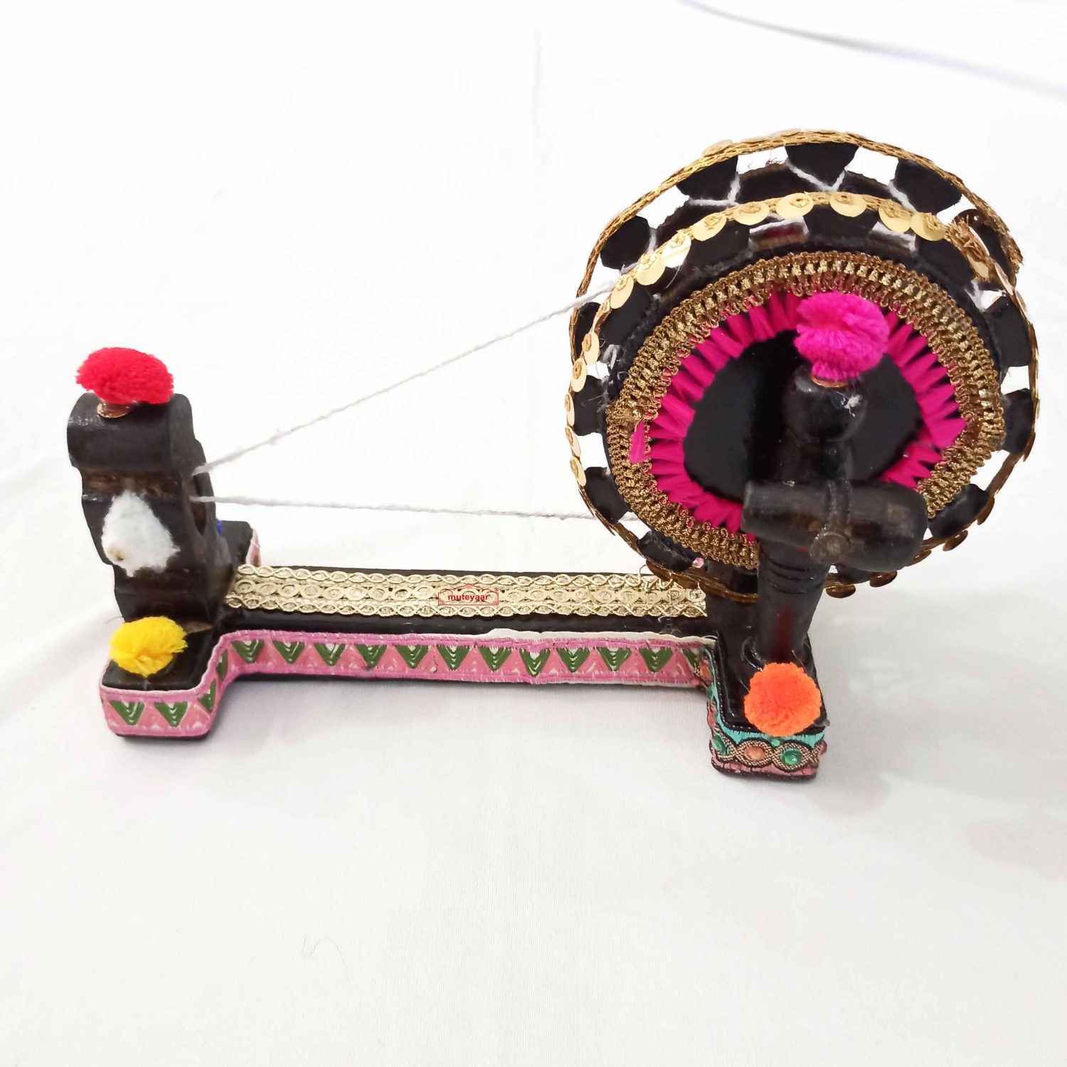 GIDDHA prop - PHULKARI decorated CHARKHA (size 2.5 ft) - muteyaar.com
